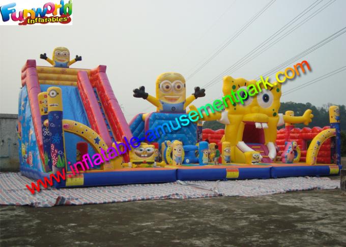 Water - Proof Minion & Spongebob Inflatable Amusement Park With PVC Vinyl