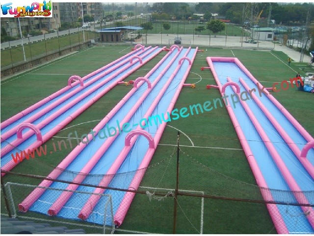 400m Three Lane Splash Outdoor Inflatable Water Slides for Crazy Custom
